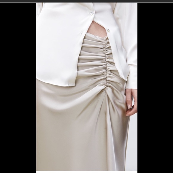 Zara | Skirts | Zara Ruched Satin Effect Skirt | Poshmark